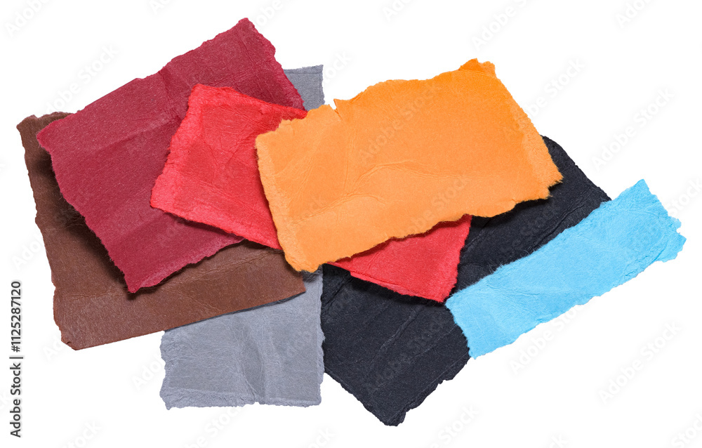 Stack of colorful crumpled wrinkled crushed pieces scraps, stripes or ...