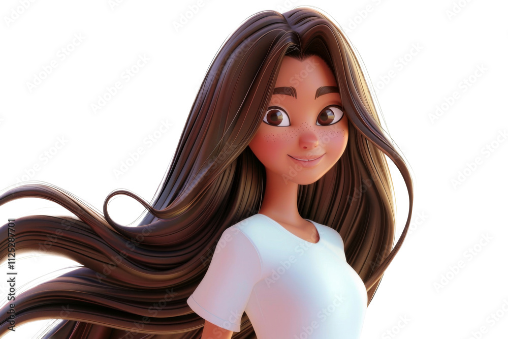 Ilustración de Stock 3D cartoon portrait of girl with long flowing hair ...