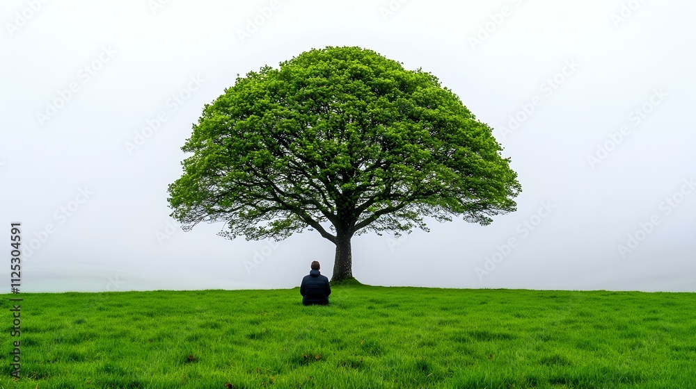 Solitude Under the Green Canopy: A lone figure finds solace beneath a ...
