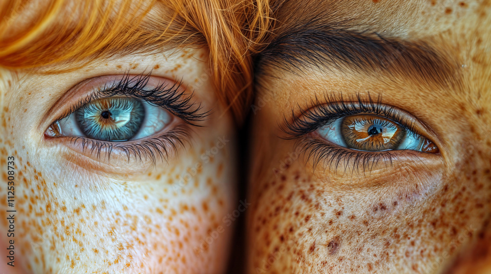 The image shows two close-up views of human eyes, with one eye having ...