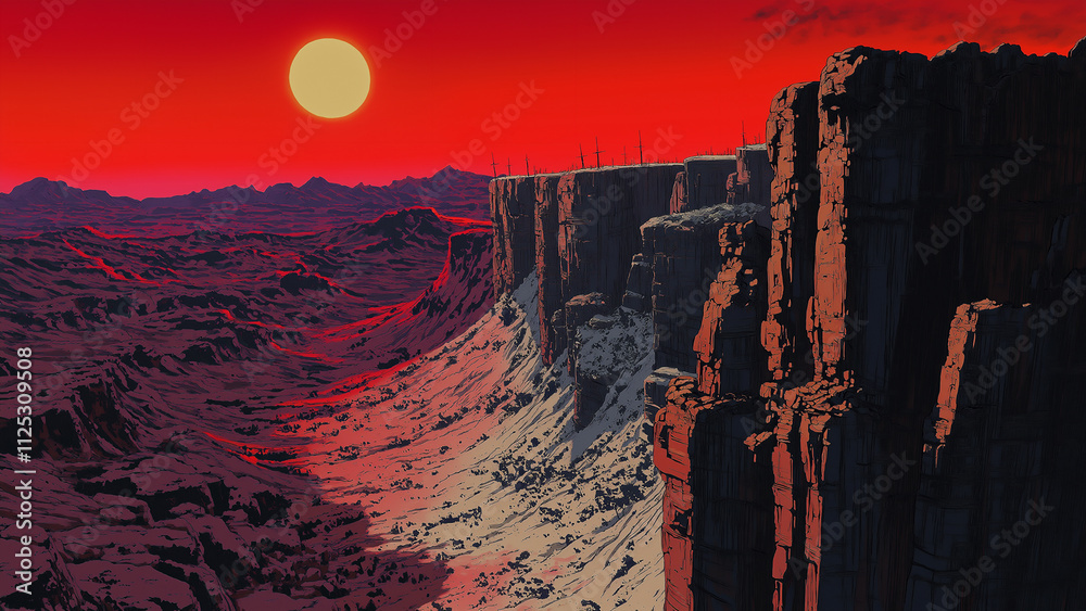 Desert canyons. Illustrations that look like a scene from an anime or ...