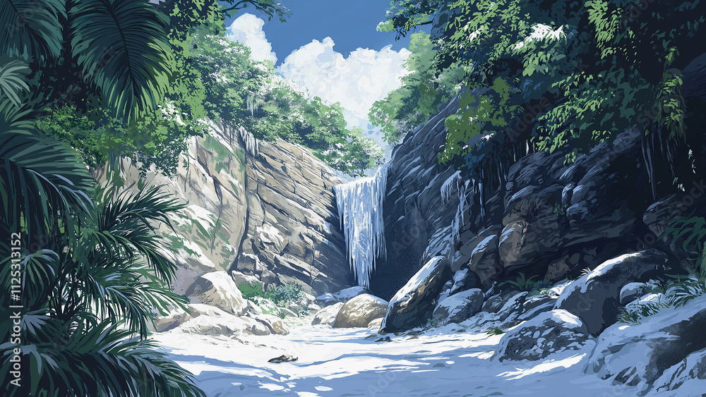 Forest canyon. Illustrations that look like a scene from an anime or ...