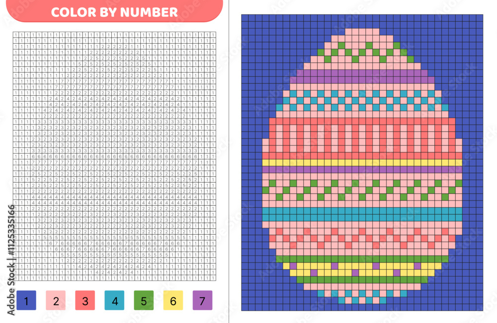 Vector de Stock Color by number. Colorful egg with patterns. Pixel ...