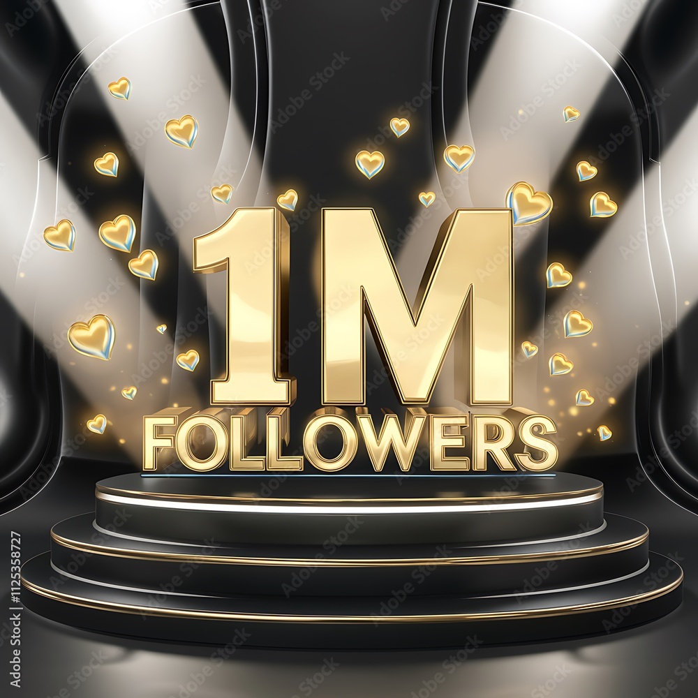 1 million followers gold 3d text template, banner, poster. 1M followers ...