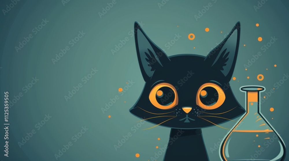 Cartoon cat face with a science beaker, laboratory background Stock ...