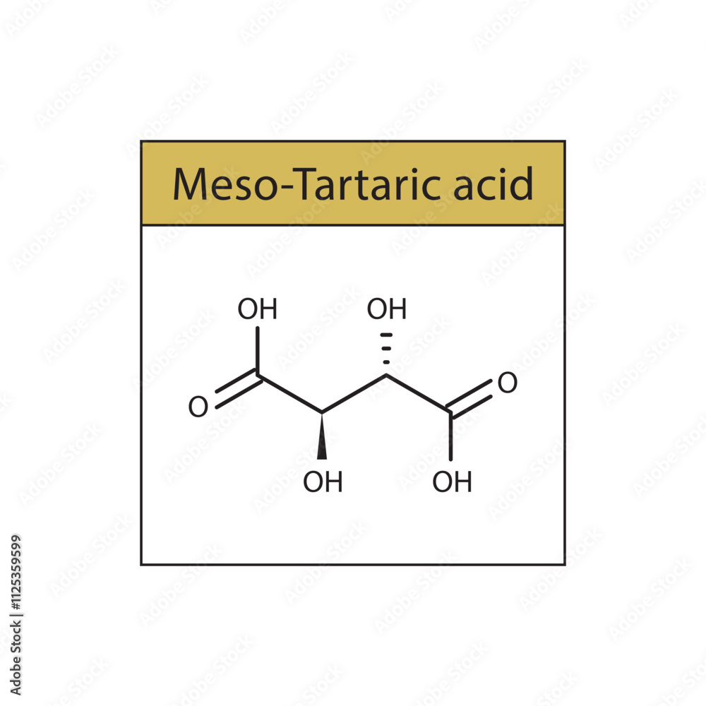 Meso-Tartaric acid skeletal structure diagram. compound molecule ...