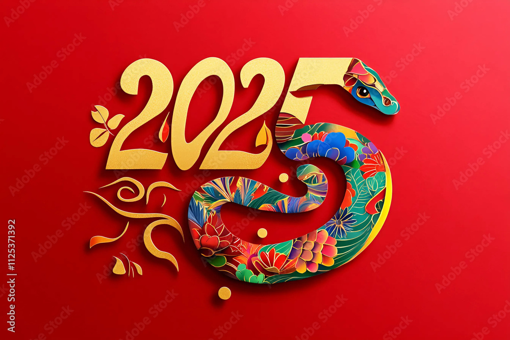Año nuevo chino, año de la serpiente en China. Serpiente de colores ...