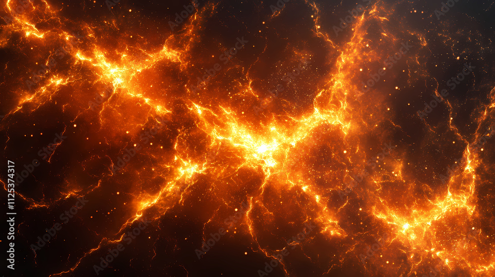 Close-up of individual fire sparks suspended above a dark surface ...