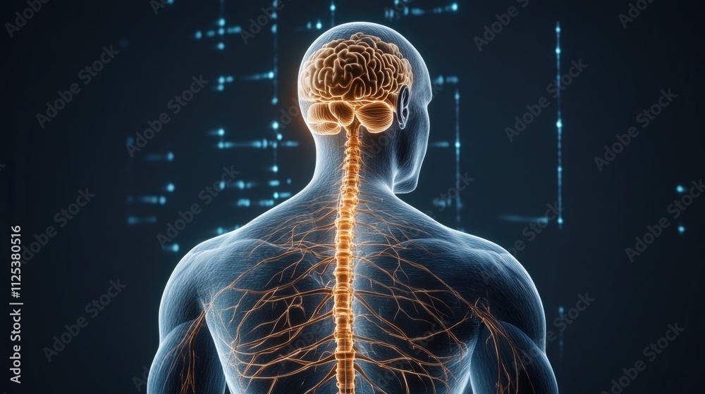 Detailed 3D representation of the human nervous system showcasing the ...