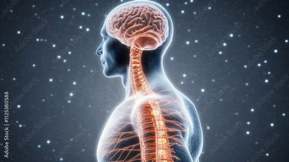 3D medical illustration of the human nervous system showcasing brain ...