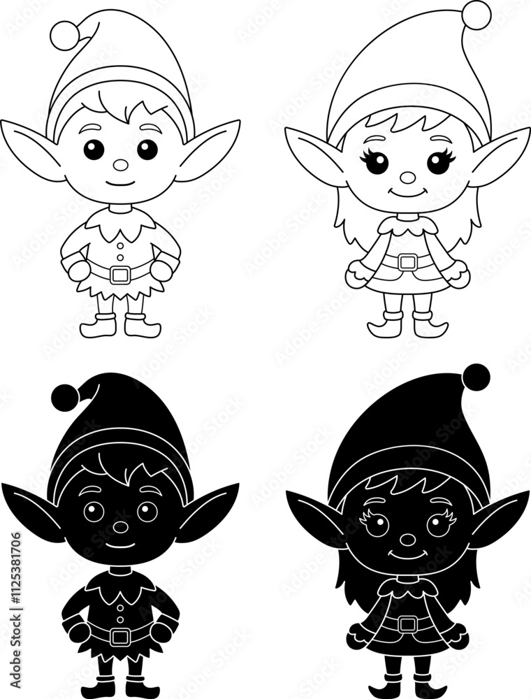 Cute Cartoon Elf Isolated Illustration Clipart with Man and Woman Elf ...