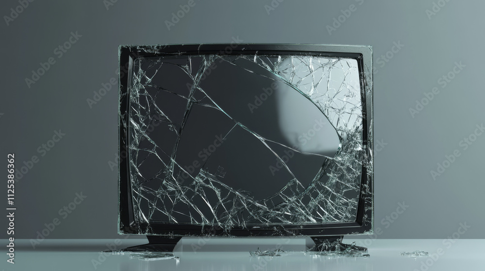Broken tv set isolated on transparent background. Flat television with ...