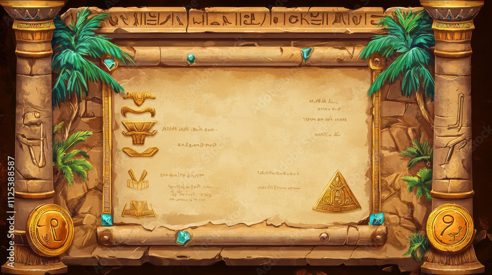 Egypt ui game interface vector button icon set. Egyptian gui menu ...