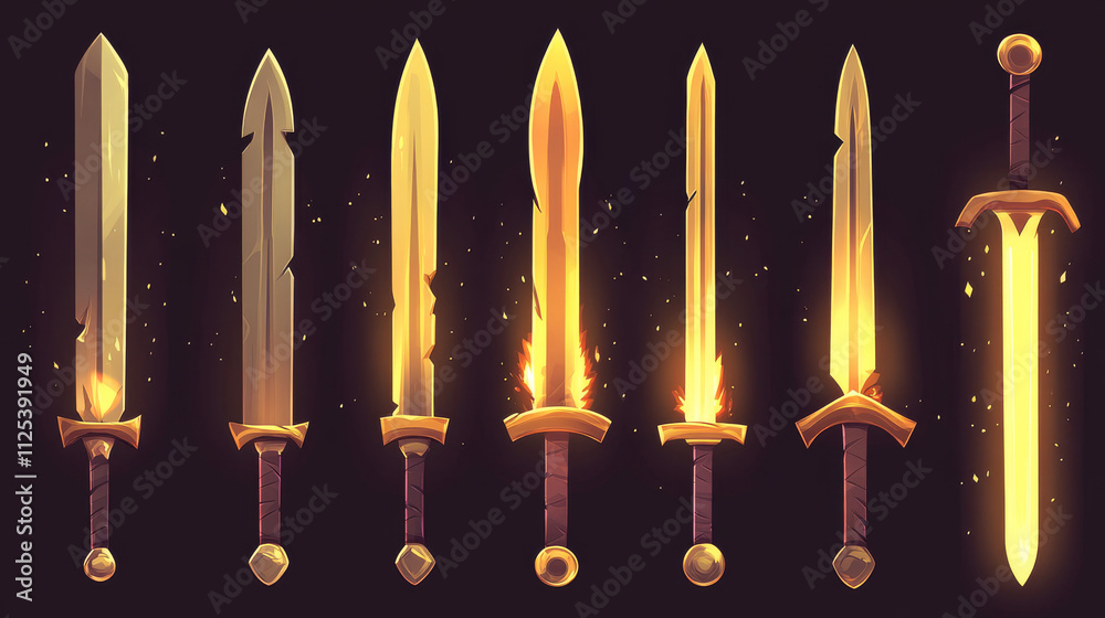 Medieval sword or ancient knife with slash light vfx effect for game ui ...