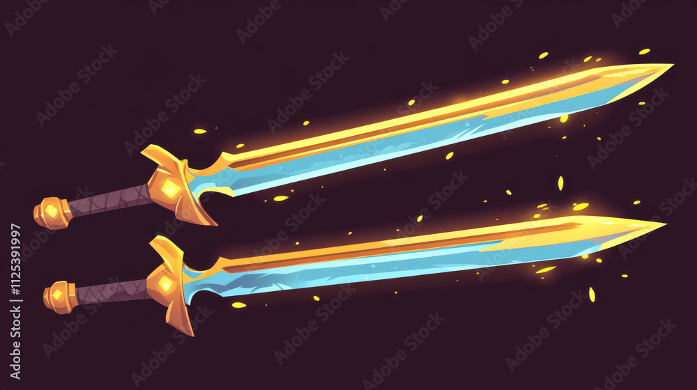 Medieval sword or ancient knife with slash light vfx effect for game ui ...