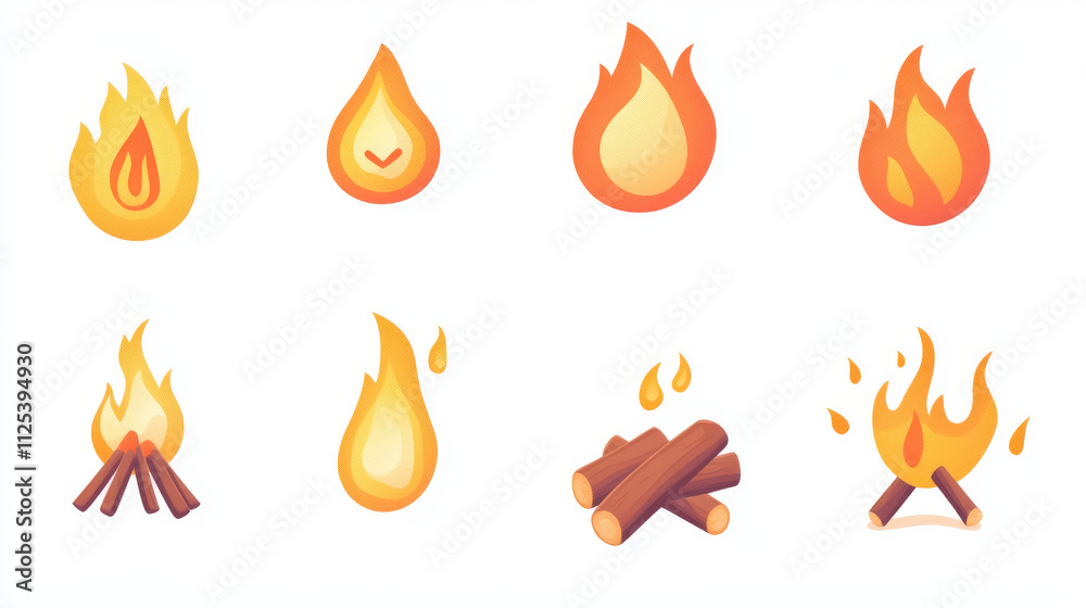 3d render hot fire burn icon emoticon illustration. Png simple shape ...