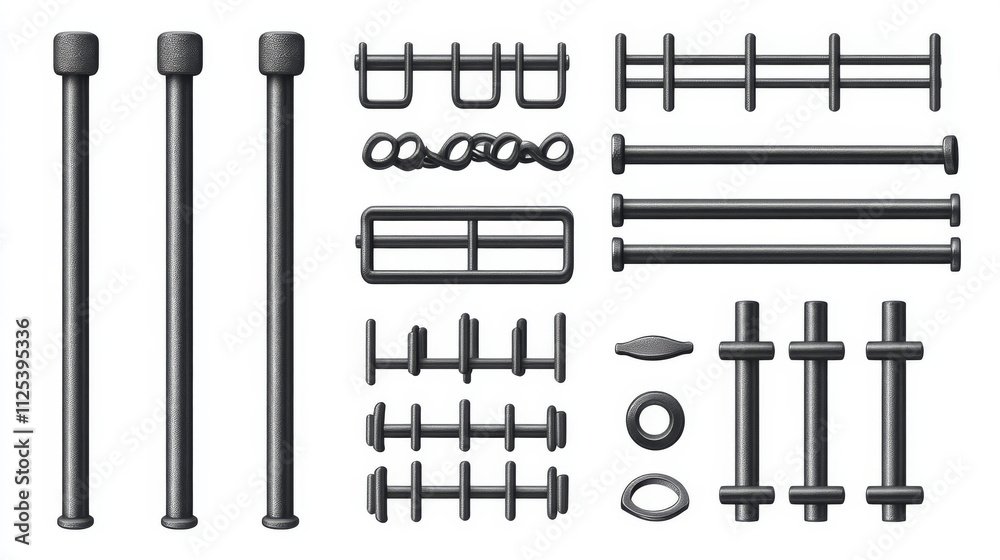 Metal rod, steel reinforced rebar. Vector realistic set of construction ...