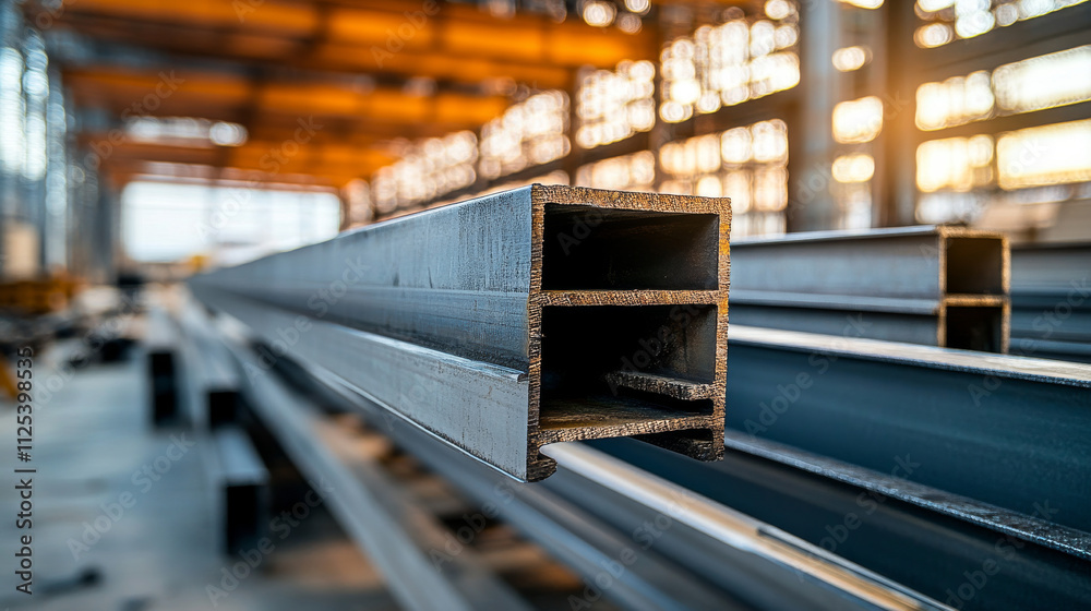 Metal construction beams, steel structure girders. Vector realistic set ...