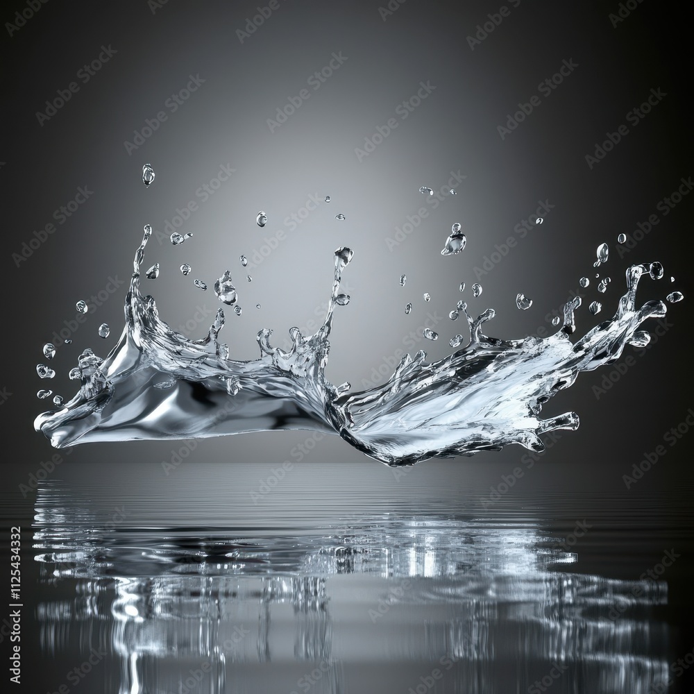 Water splash, a dynamic and reflective water splash against a neutral ...