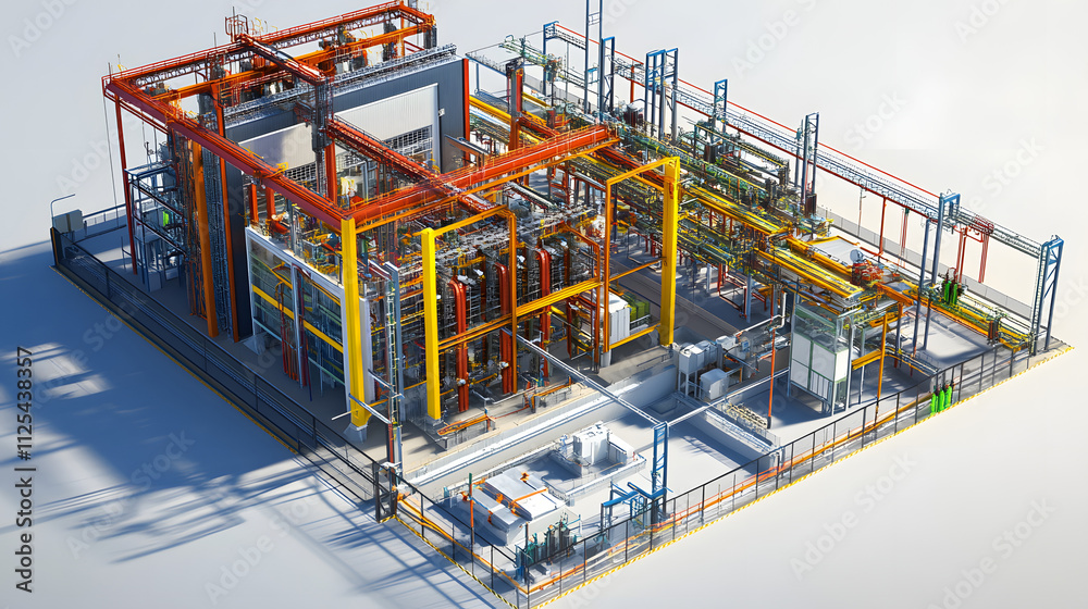 A cross-section diagram of a complex electrical substation layout ...
