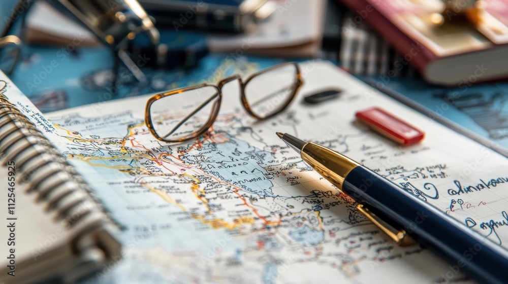 Exploring travel journals handwritten notes map details and creative ...