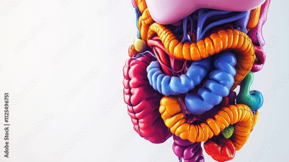 A detailed illustration of the human digestive system, showcasing each ...