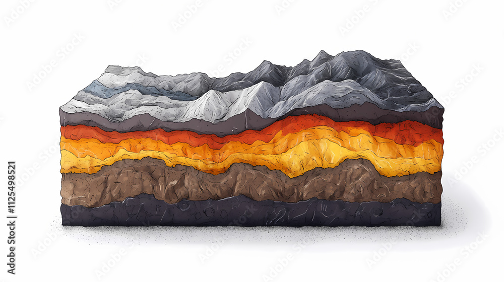 Cross-section of the earth's crust featuring coal seams and natural gas ...