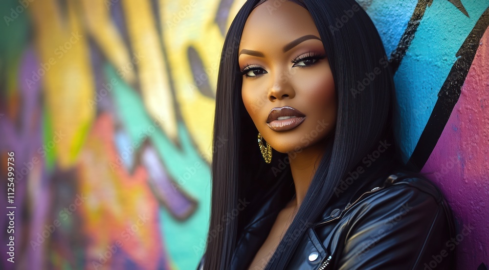 Une femme afro-américaine jeune et belle, aux cheveux longs et raides ...