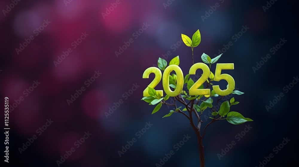 Glowing Tree with 2025 Leaves Symbolizing Green Growth and ...