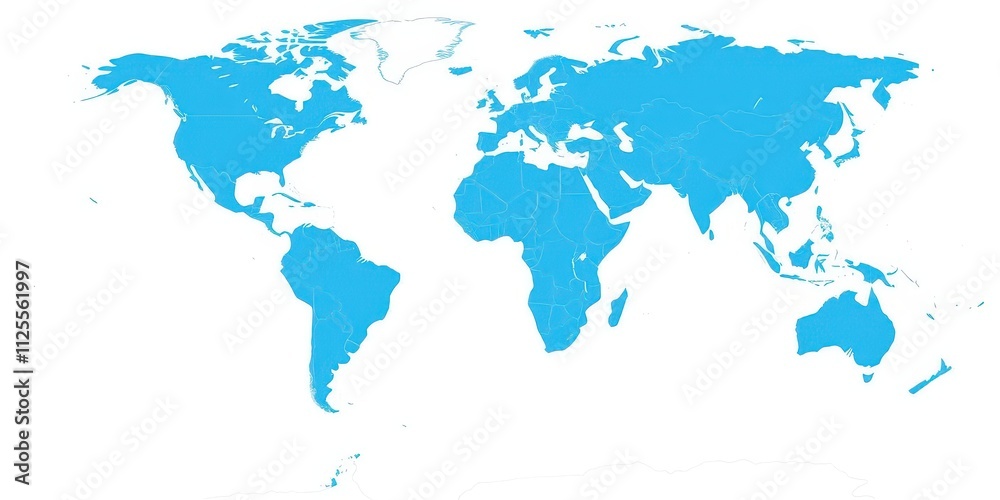 World political map in blue and white colors, with clearly defined ...