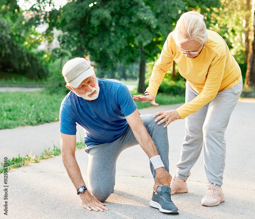 senior fitness man woman active sport exercise injury pain running ...