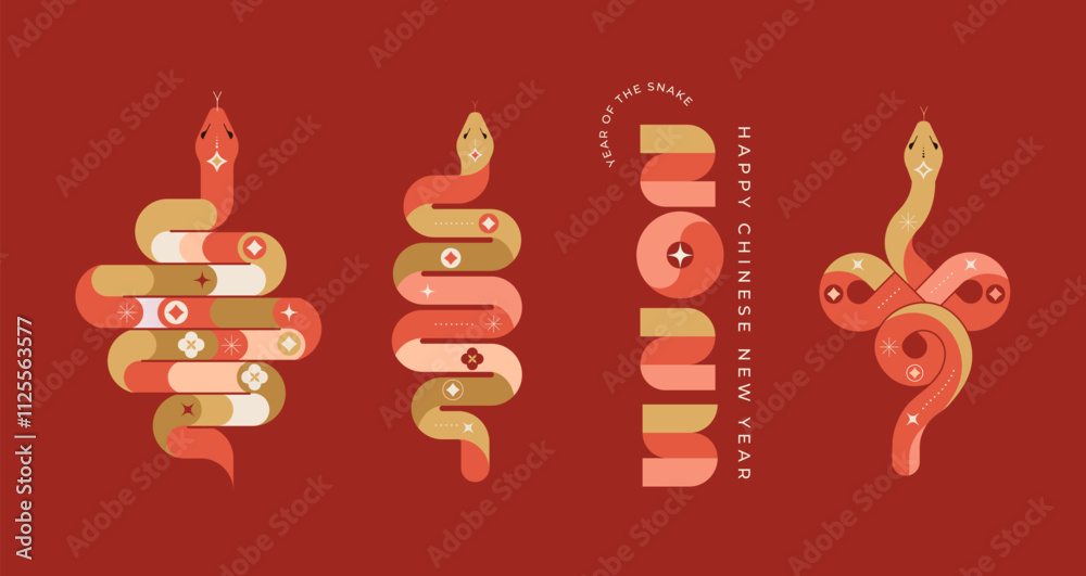 Chinese new year 2025 year of the Snake. Red Snake illustrations ...