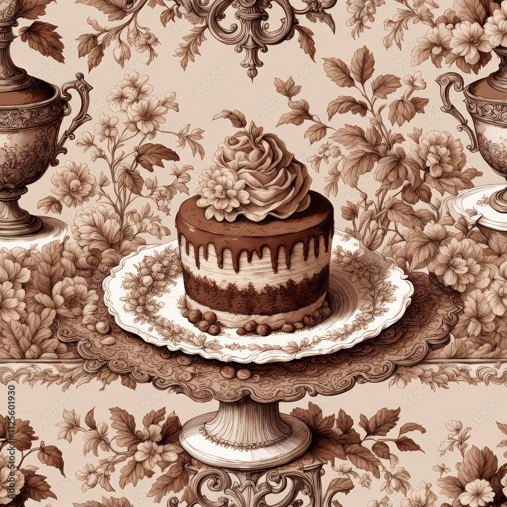 Chocolate cake on a plate, mocha mousse in color of the year 2025 ...