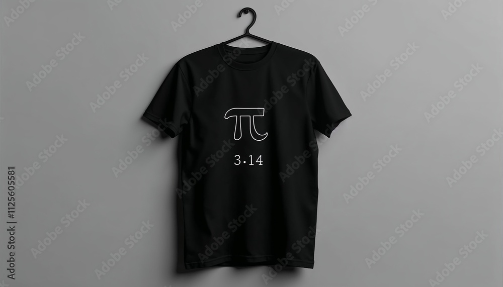 Black t-shirt with a white outlined Pi symbol and "3.14" text, hanging ...