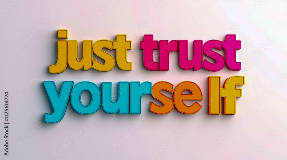 Colorful 3d text art displaying motivational message "just trust ...