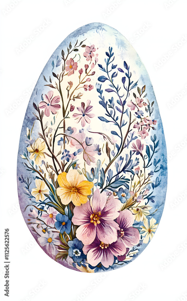 Beautiful Easter egg with ornament and flowers clipart illustration ...