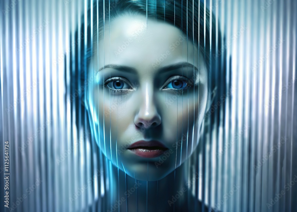 Beautiful girl. Model hidden behind mirror pattern. Reeded and Ribbed ...