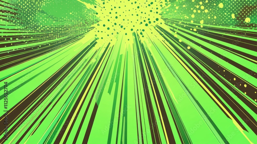Green comics background. Abstract lines backdrop. Bright sunrays ...
