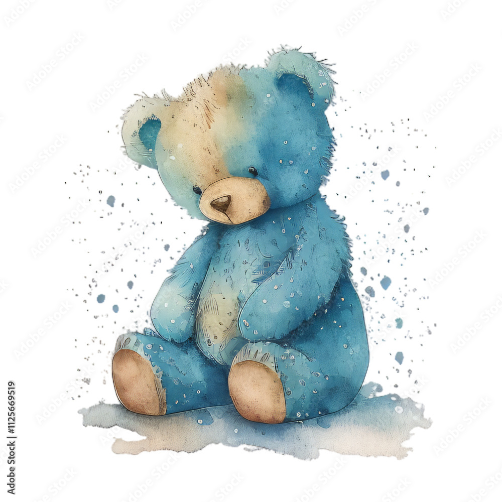 Cute vintage blue teddy bear watercolor illustration baby nursery decor ...