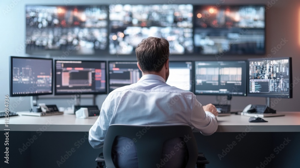 Data Analyst Working On Multiple Monitors In A Modern Office