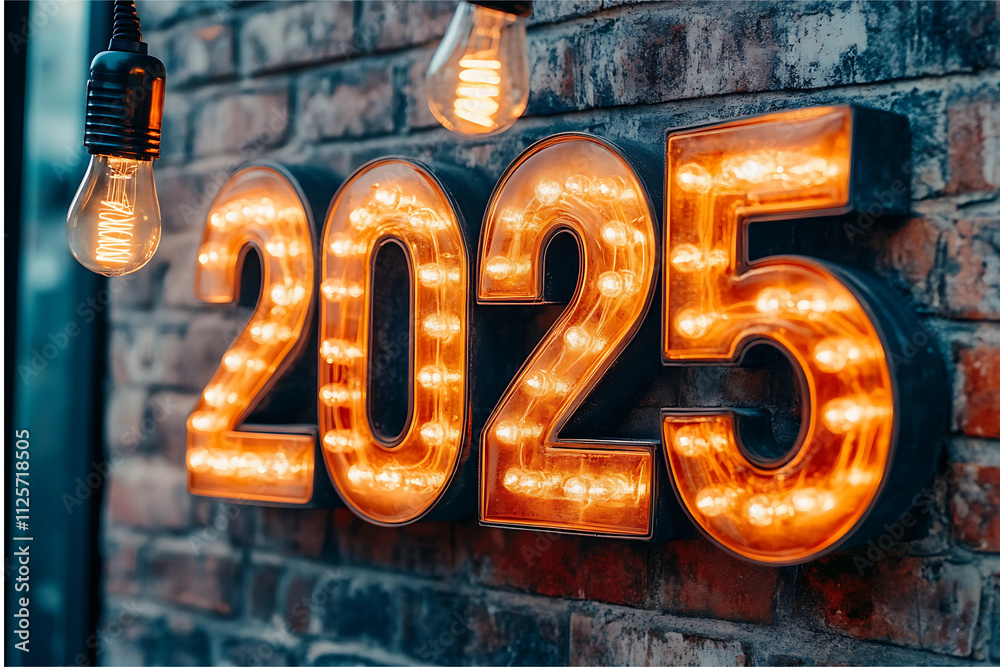 2025 text effect style celebrating new year with lights and decorations ...