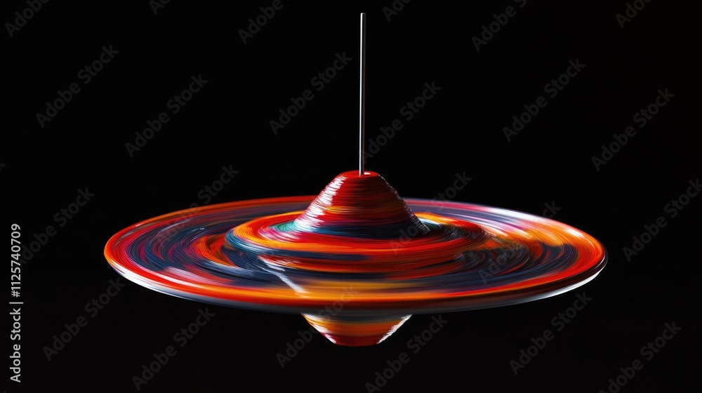 Colorful whirligig spinner in motion against a black background ...