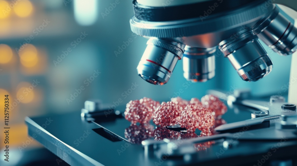 A detailed view of a human cell under a high-resolution microscope, in ...