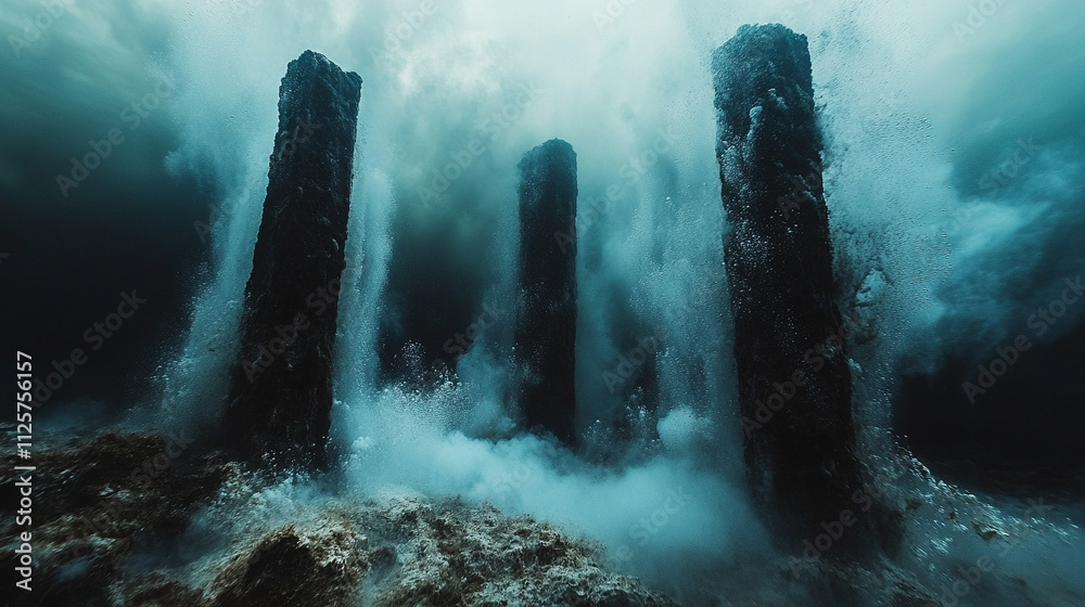 Foto de Stock underwater hydrothermal vents with billowing columns of ...