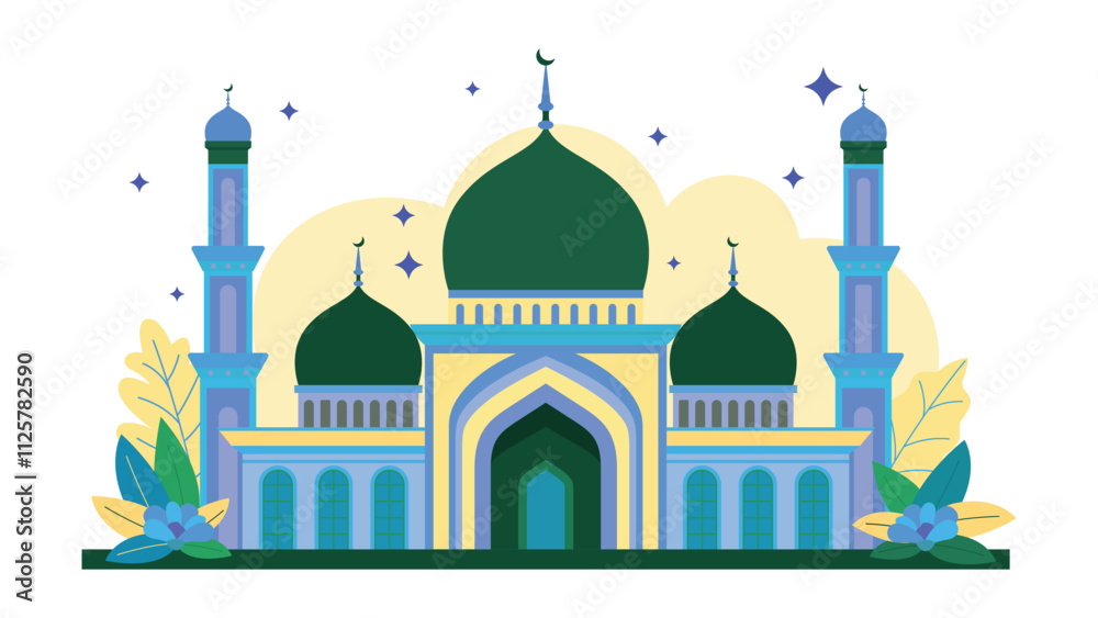 Flat Design Illustration of Luxury Islamic Mosque Heritage Building ...