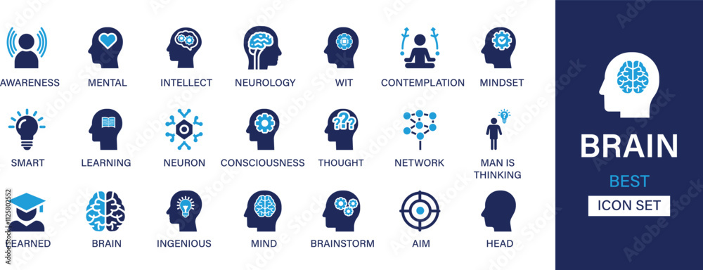 Brain best solid icon set collection. Awareness, mental, intellect ...