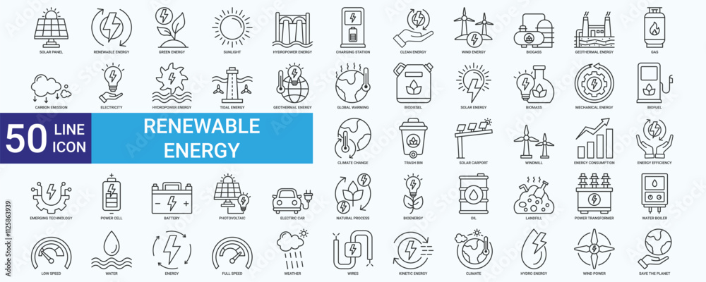 Vektor Renewable energy icon set with sunlight, wind, water, biofuel ...