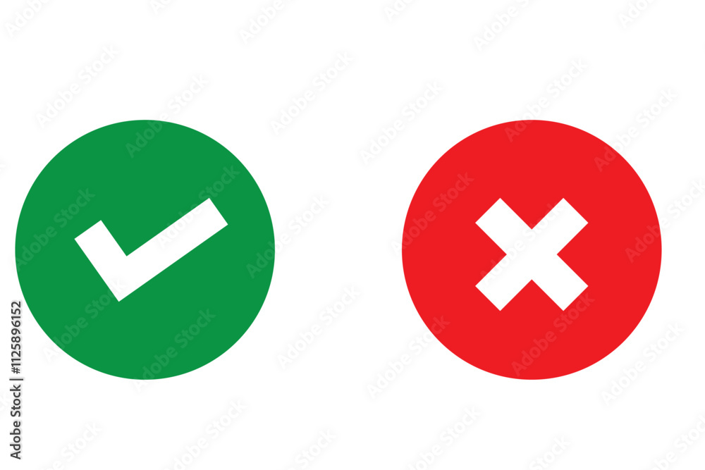 Checkmark icons tick and cross sign green check mark and red x cross on ...