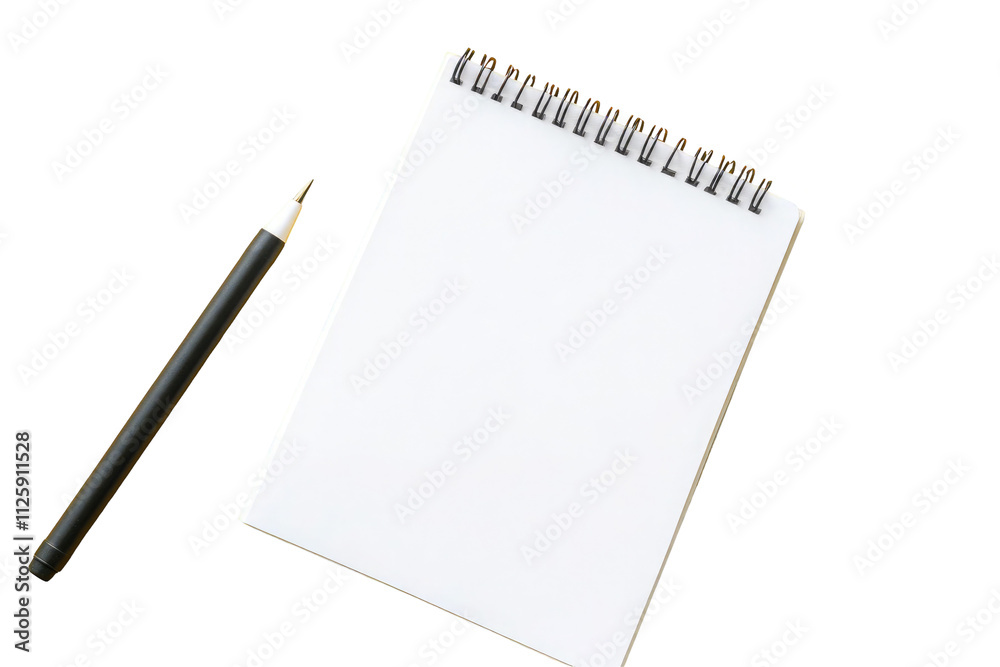 Blank white page of a spiral notebook, top view, isolated on a ...