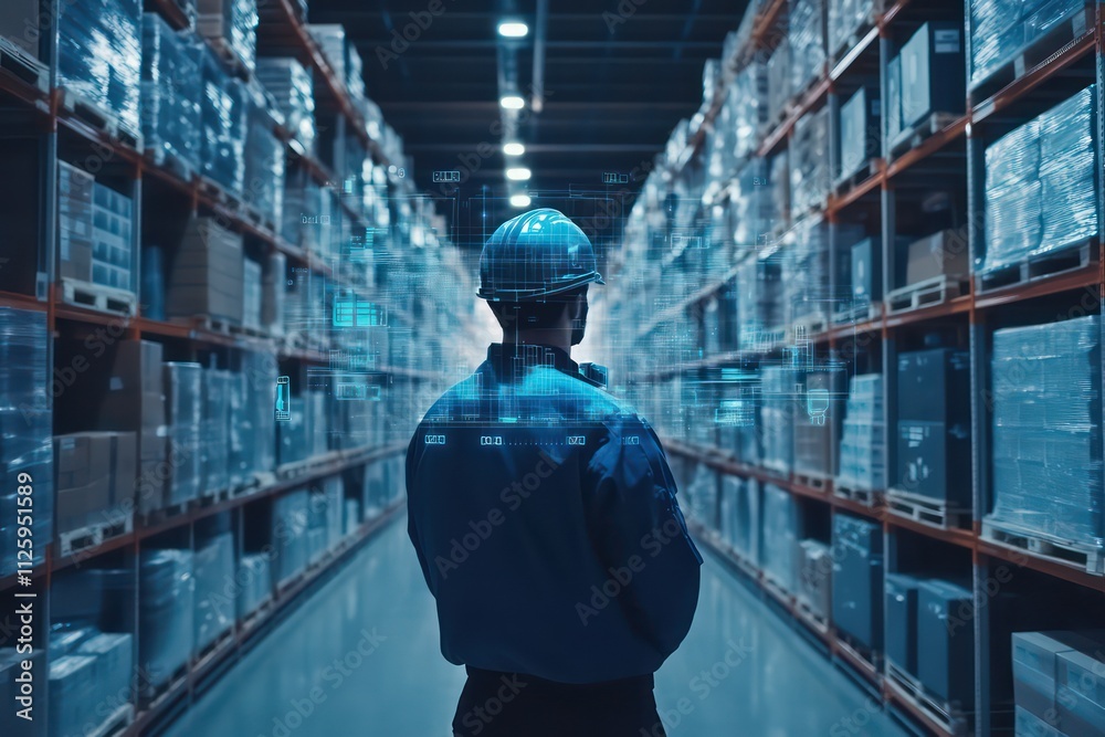 A logistic manager overseeing the flow of e-commerce goods in a high-tech control room, with ...